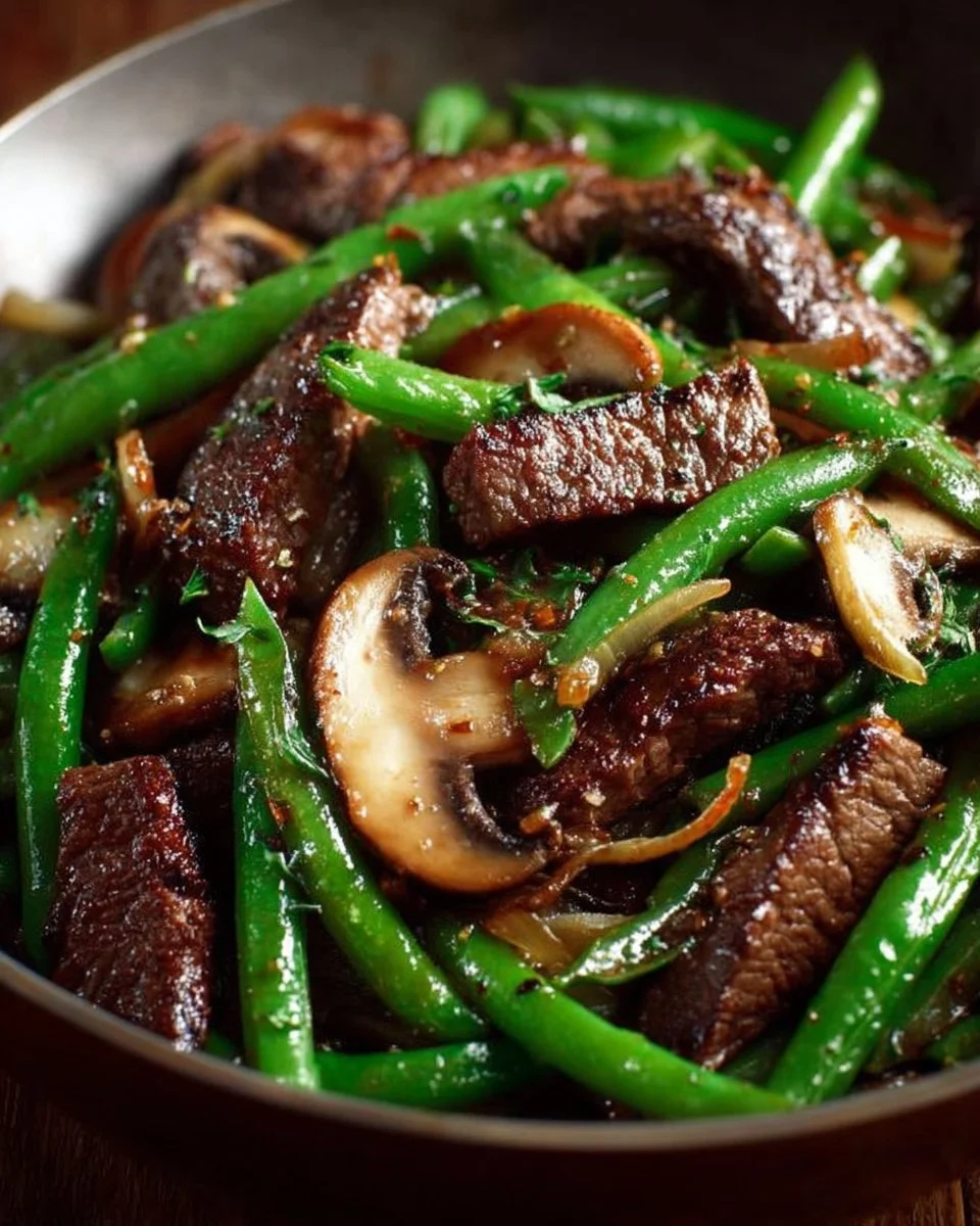 Black Pepper Beef, Mushroom & Green Bean Stir-Fry
