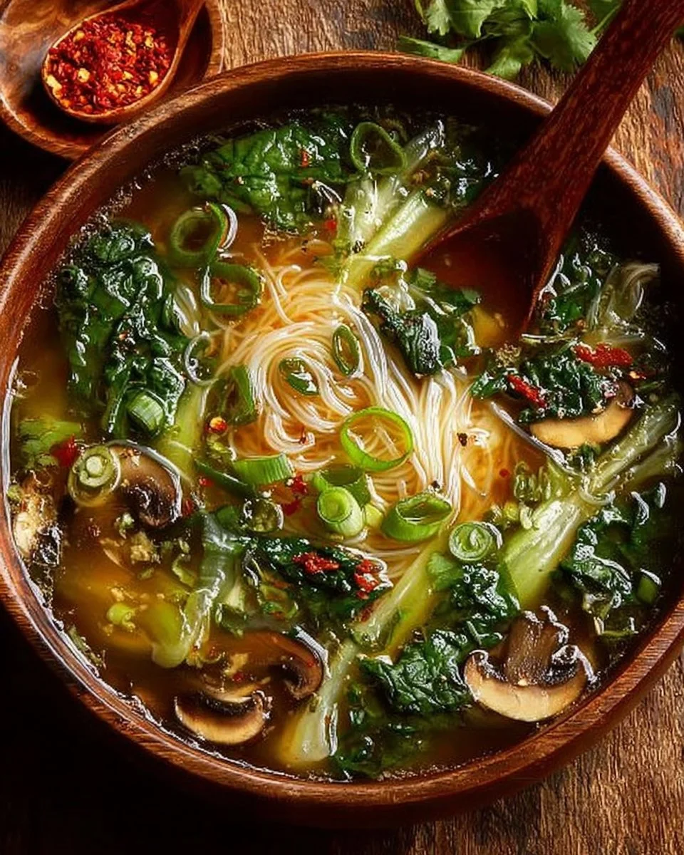 Healing Ginger Garlic Broth with Rice Noodles