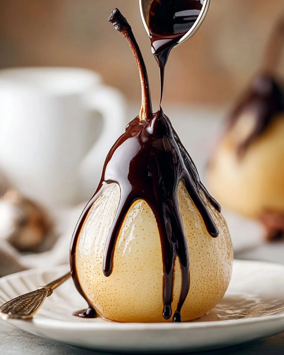 Poached Pears with Chocolate Sauce