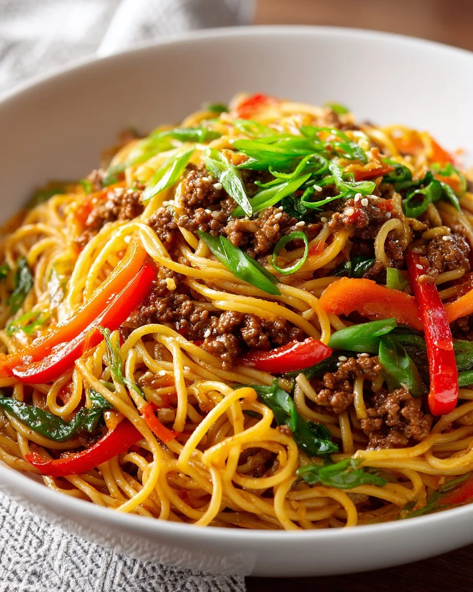 Asian-Style Ground Beef Spaghetti